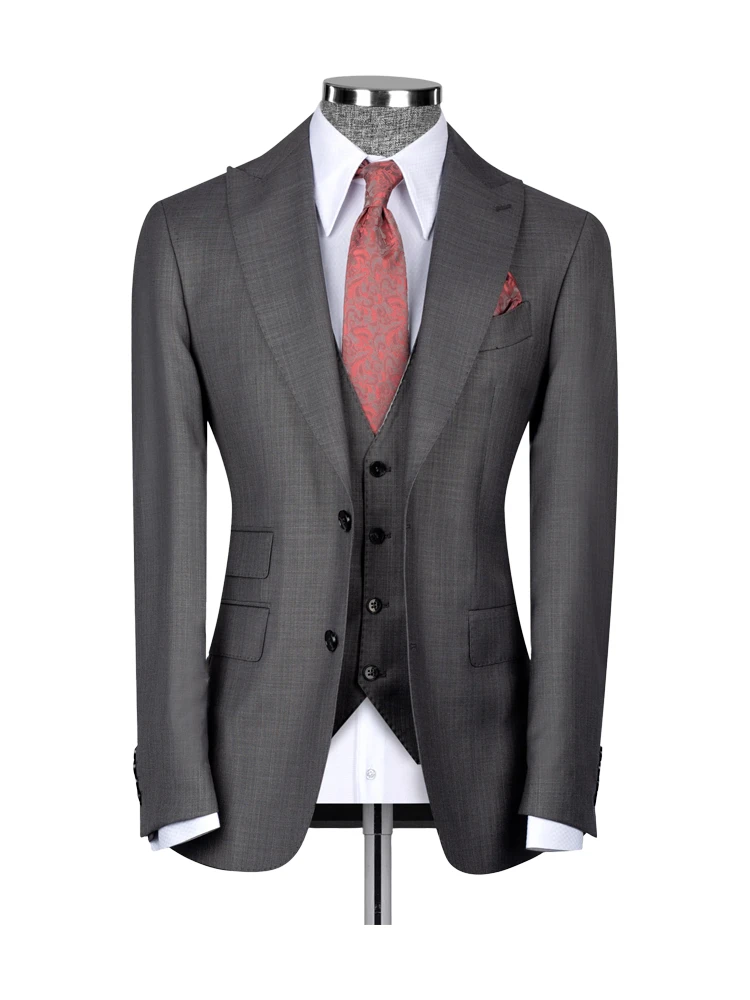 Classic 3 Piece Gray Peak Lapel Suit – zarayee