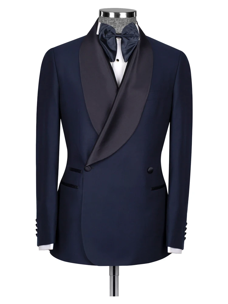 Navy Blue Formal Black Shawl Lapel Double Breasted Wedding Suits – zarayee