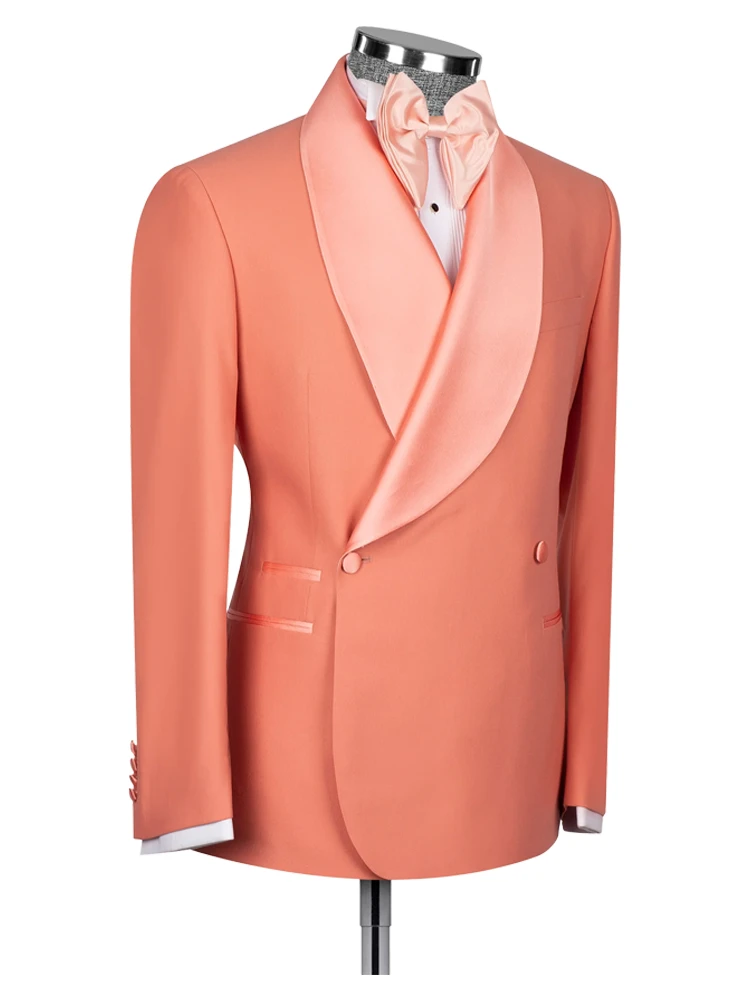 Gentle Coral Shawl Lapel Double Breasted Wedding Suits – zarayee