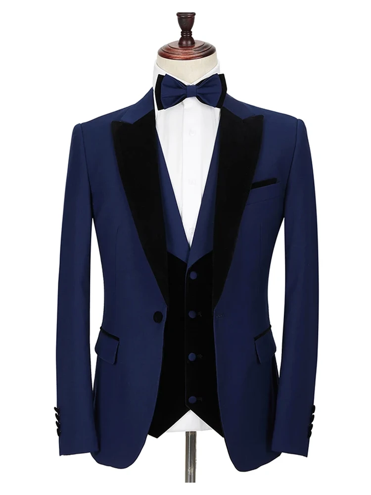 Dark Blue Peak Lapel Velvet Lapel Formal Suit – zarayee