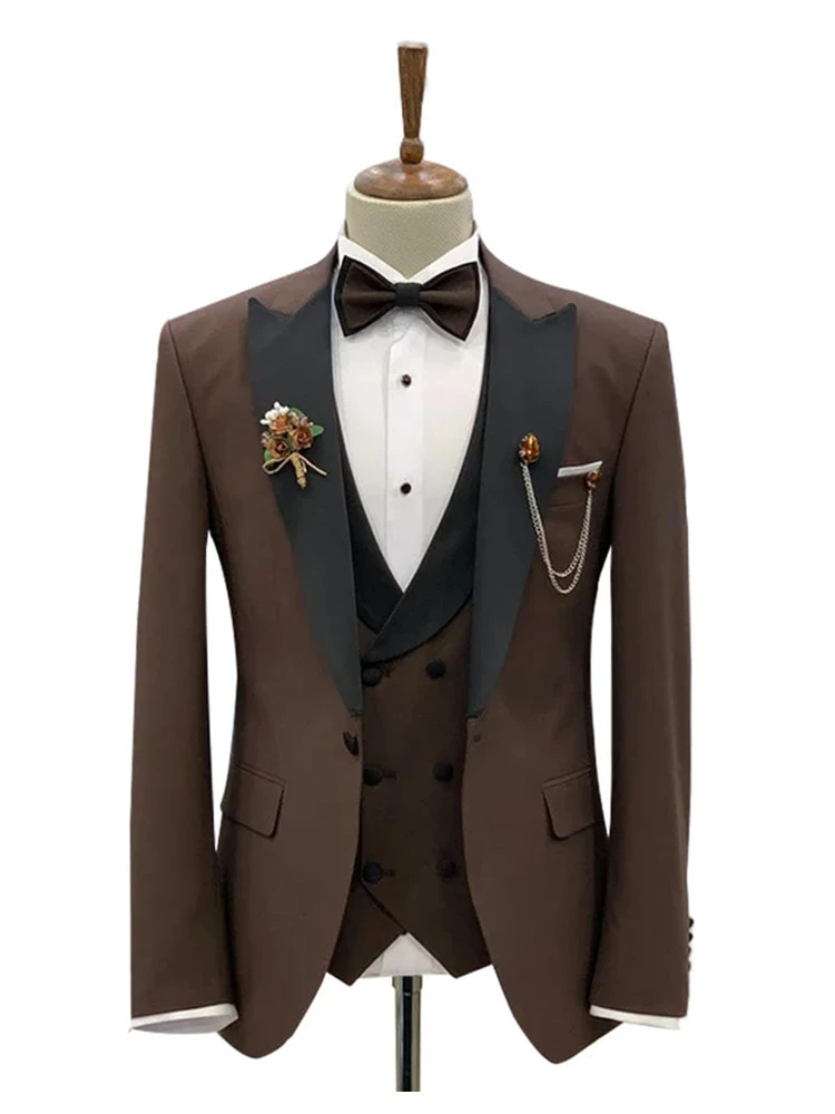 Elegant Brown Three Piece Slim Fit Bespoke Wedding Suit – zarayee
