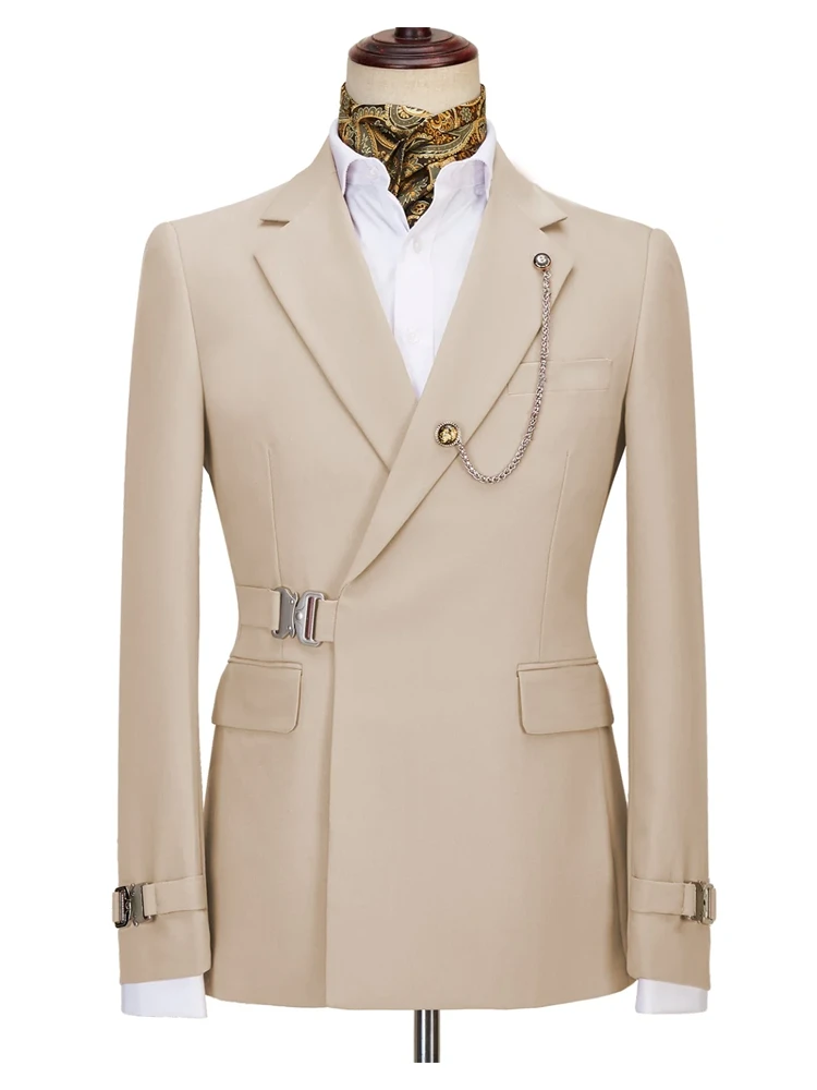 Handsome Champagne Royal Wedding Suit With Buckle Button – zarayee