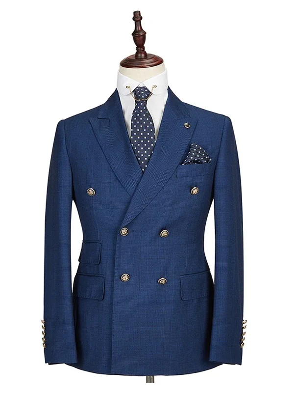 Dark Blue Peaked Lapel Double Breasted Formal Men Suits – zarayee