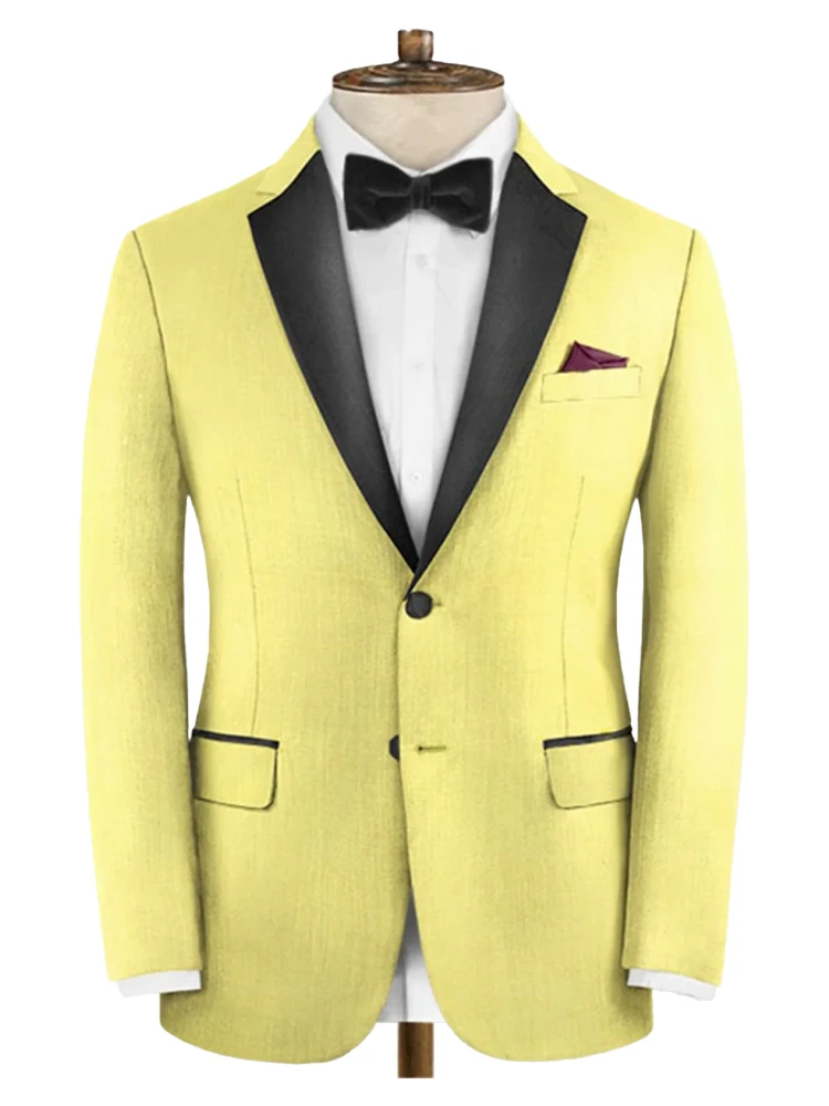 Modern Two Piece Yellow Slim Fit Black Notch Lapel Business Men Suit ...