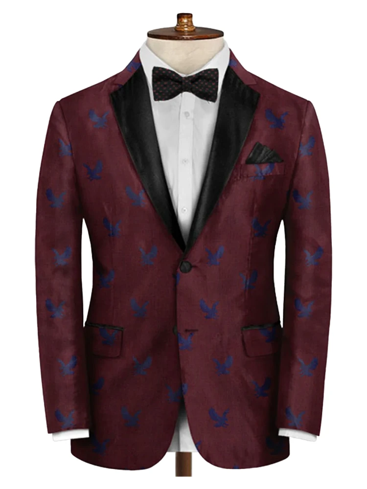 Fashion Burgundy Two Piece Notch Lapel Men Suits With Eagle Pattern ...