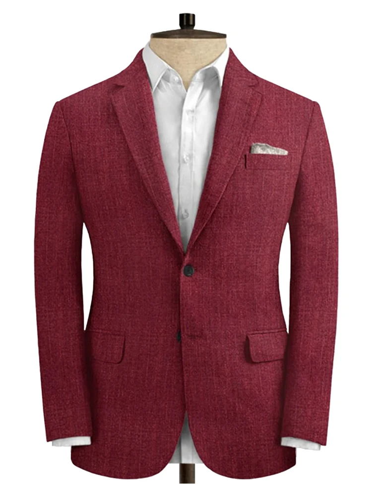 Fashion Red Two Buttons Linen Notch Lapel Prom Men Suits – zarayee