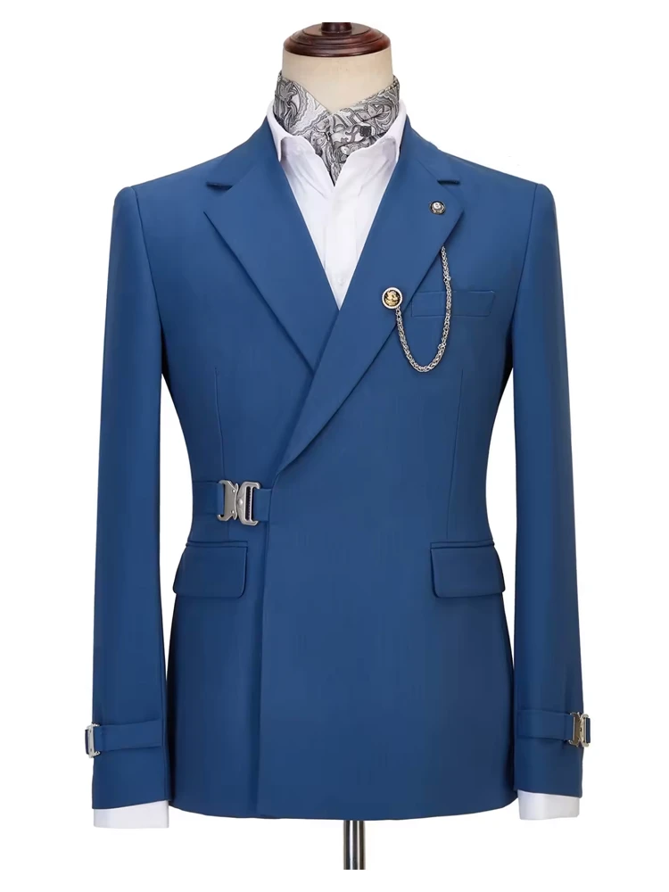 Royal Blue Two Piece Notch Lapel Slim Fit Business Men Suits With Metal ...