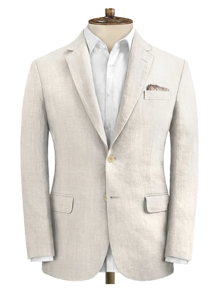 Hot Bespoke Ivory Notch Lapel Single Breasted Slim Fit Linen Business ...