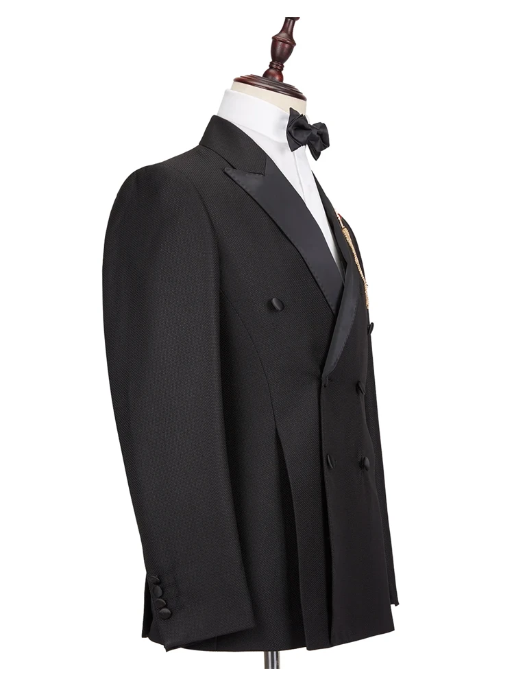 Well Cut Satin Two Piece Peak Lapel Double Breasted Black Men Wedding ...