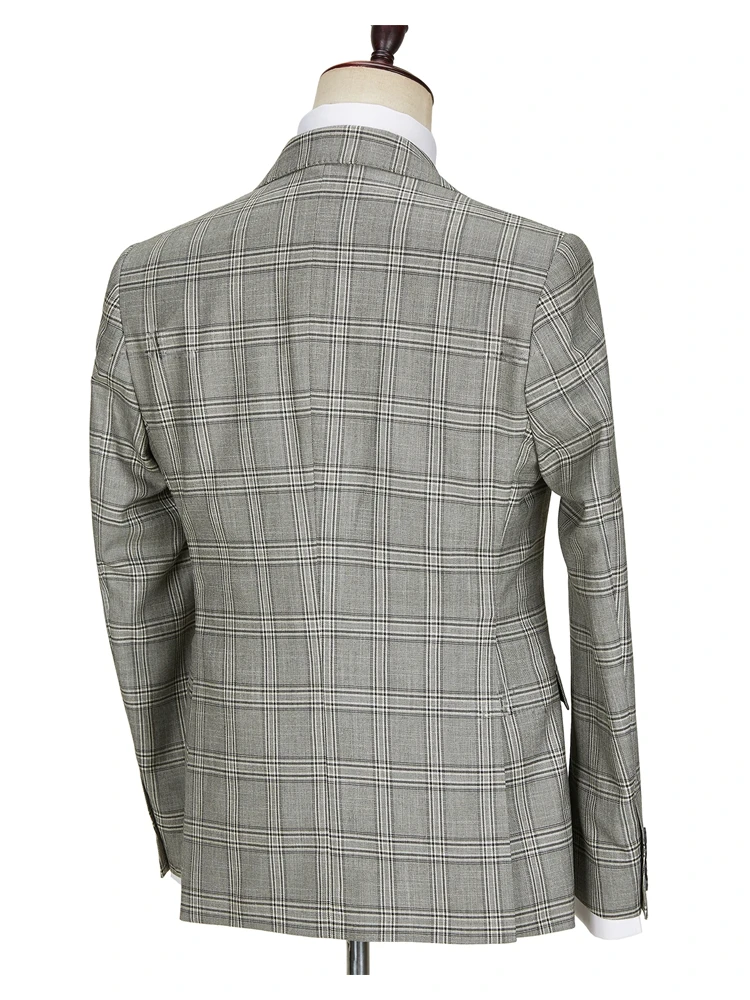 Classic Brwon Window Pane Checked Plaid Three Piece Peak Lapel Formal ...
