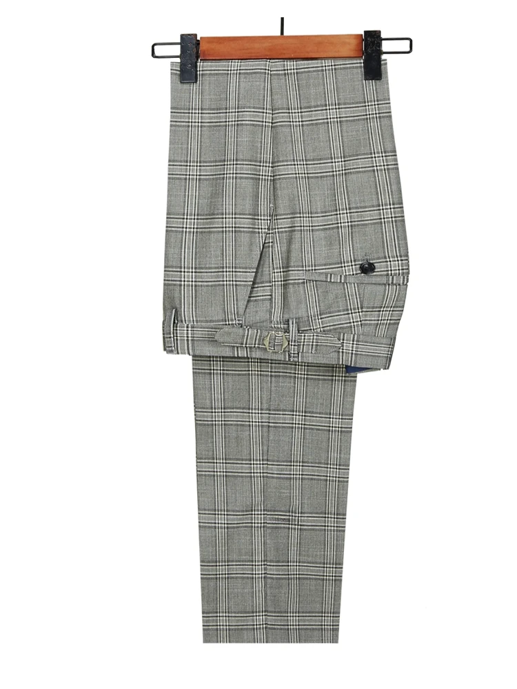 Classic Brwon Window Pane Checked Plaid Three Piece Peak Lapel Formal ...