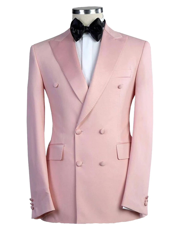 Custom Made Two Piece Satin Peak Lapel Double Breasted Light Pink ...