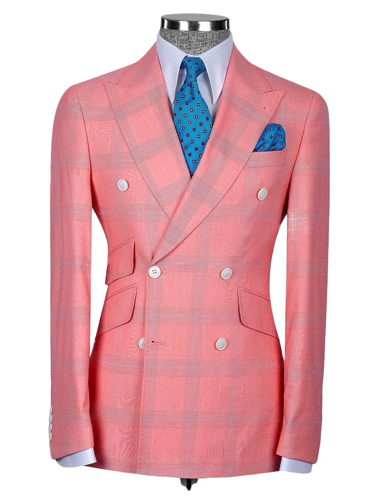 Classic Formal Two Piece Double Breasted Peak Lapel Slim Fit Business ...