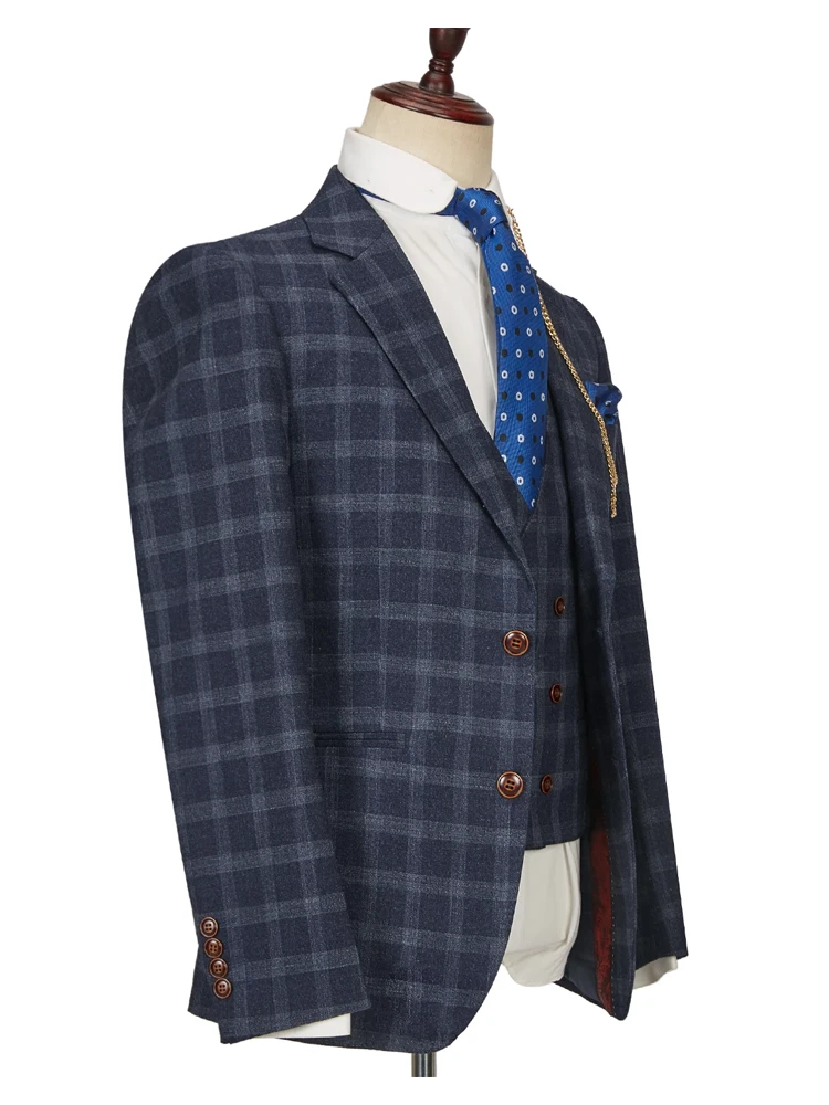 Classic High Quality Three Piece Notch Lapel Dark Blue Business Men ...